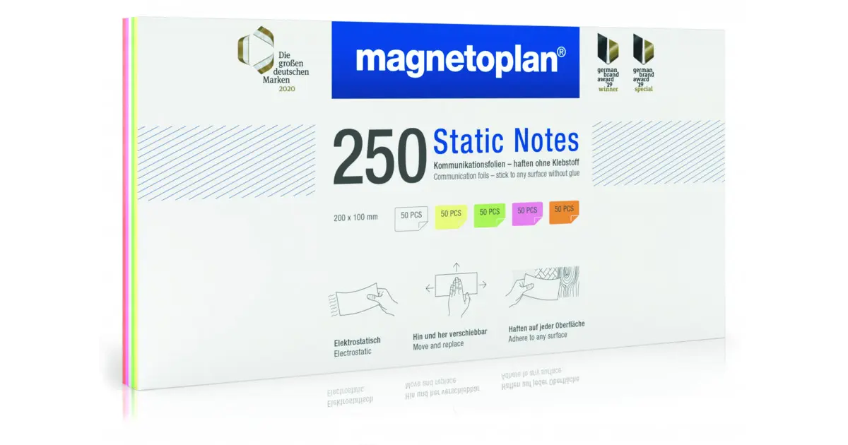 Картки Static Notes 200x100 з електростатичною адгезією кольорові в ...